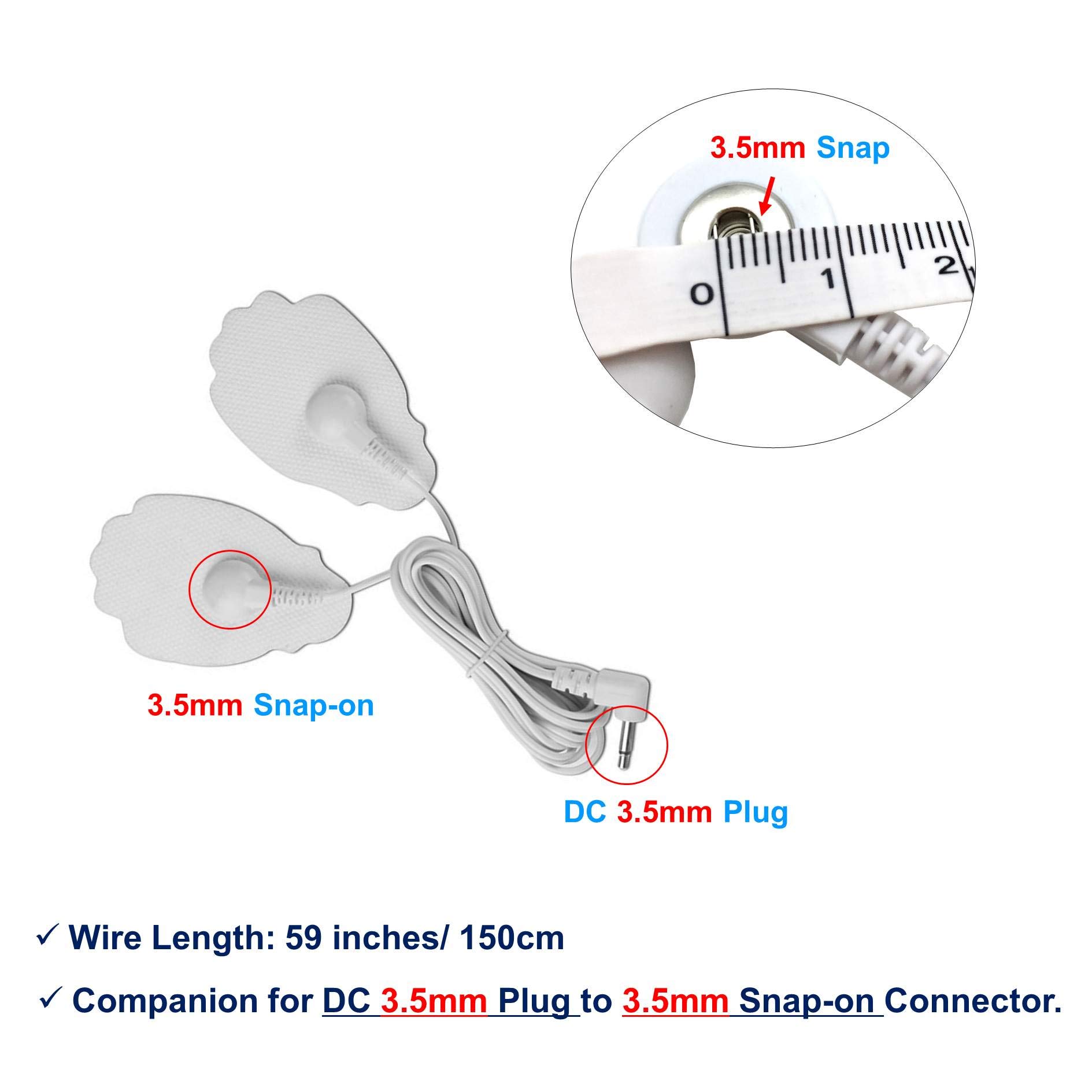 4 Count TENS Wires 3.5mm Plug TENS to 3.5mm Snap Electrode Wires for TENS Unit Electrodes Lead Wires for TENS