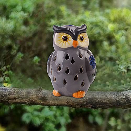 5.31in Ceramic Owl Garden Statue Figurines, LED Solar Light Lawn Lamp Yard Art Home Garden Decor