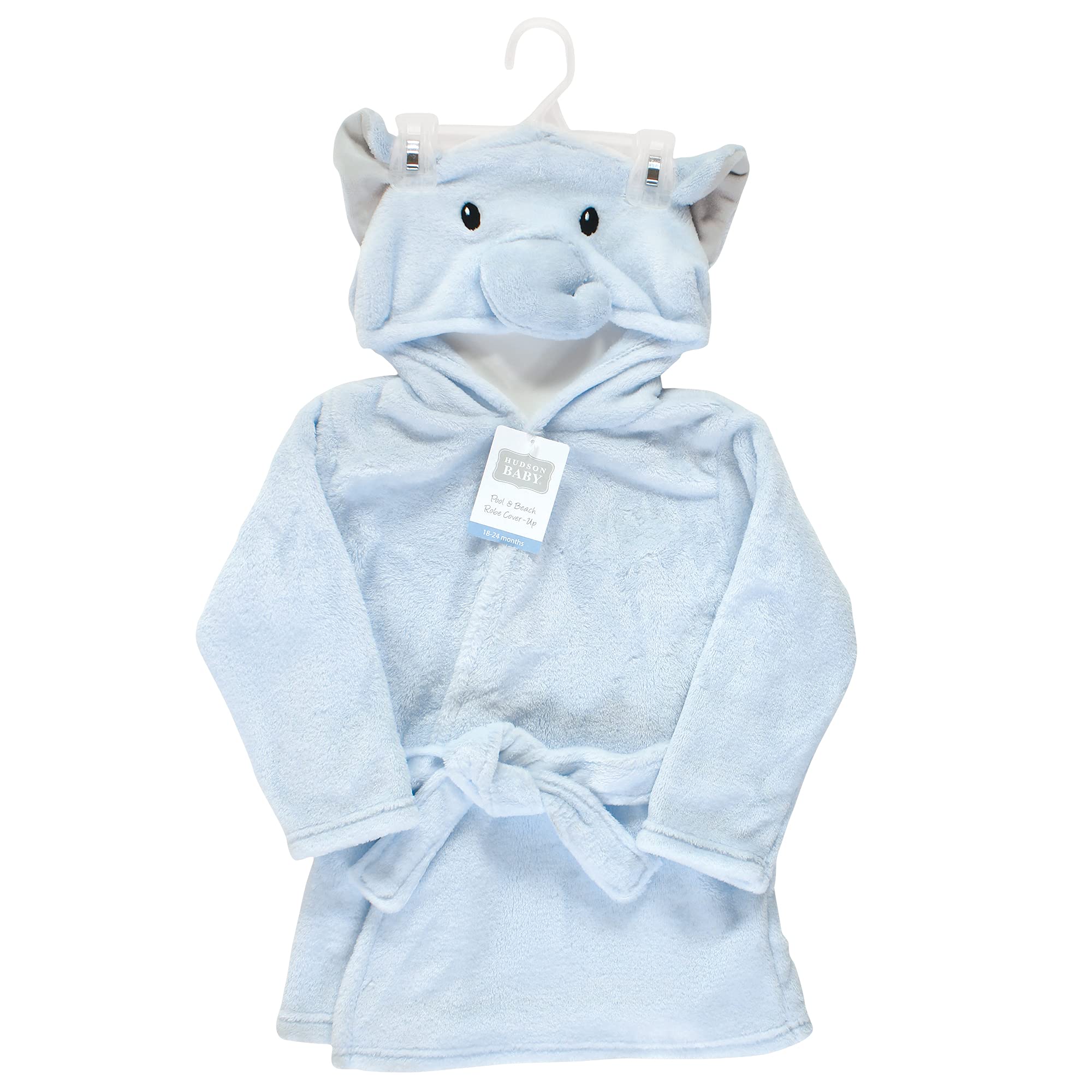 Hudson Baby Baby Plush Pool and Beach Robe Cover-ups, Blue Elephant, 18-24 Months
