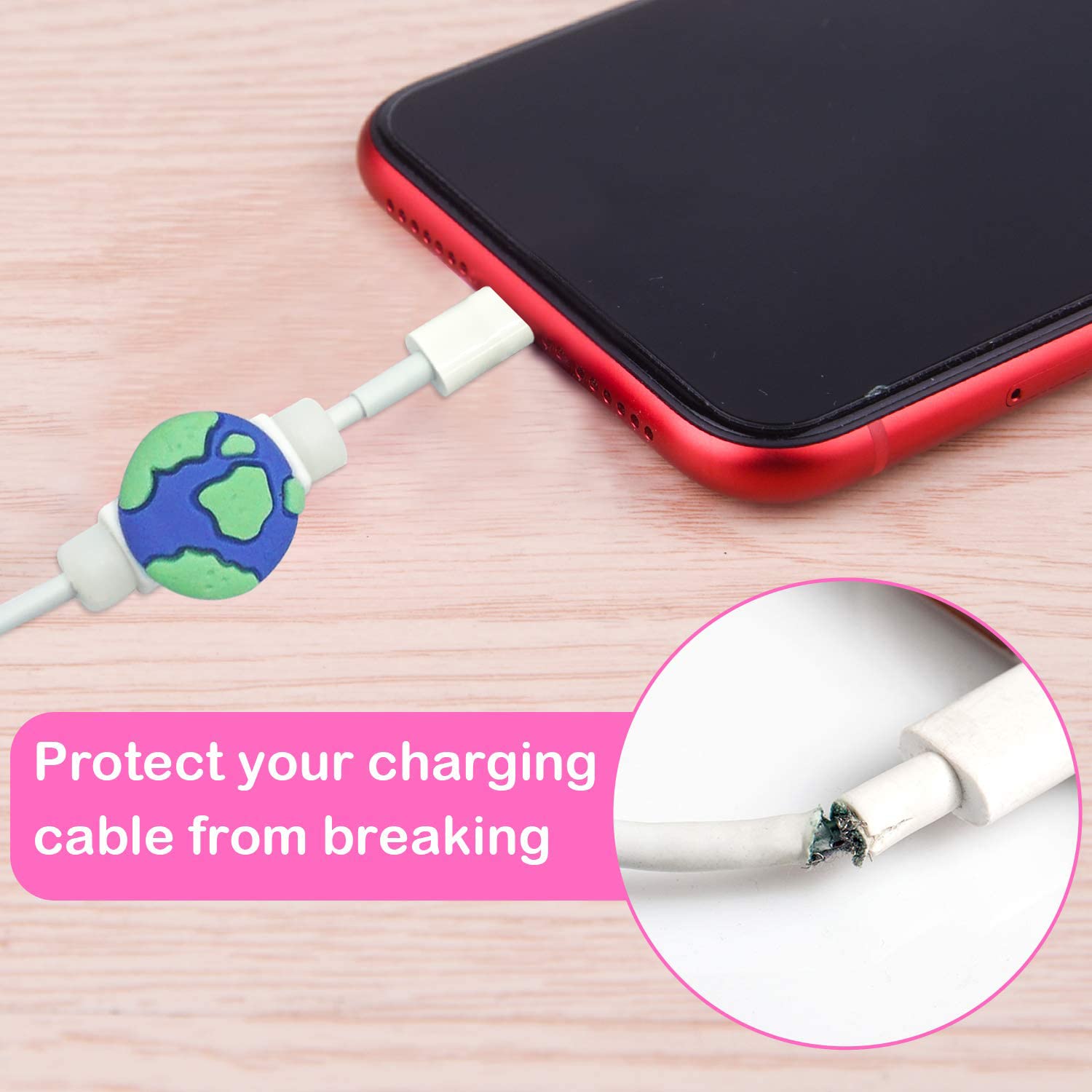 10Pcs Astronaut Charger Cable Protector, Plastic USB Charger Cable Saver, Aircraft Rocket Cable Protect Sets, Earth Cable Protector, Cable Bites Cute Cable Protector for iPhone iPad Charger Cable Only