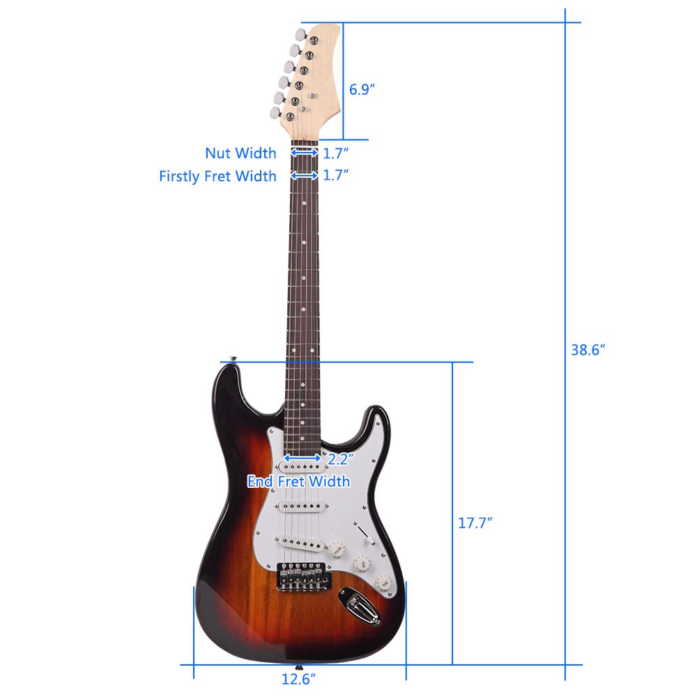 38 Inch Electric Guitar, Rosewood Fingerboard Electric Guitar, w/Picks, Strap, Cord, Bag, Tremolo Arm, for Beginner and Intermediate Performer (Sunset)