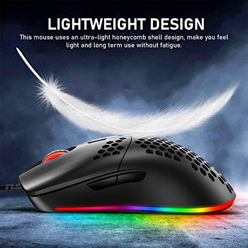 Gaming Keyboard and Mouse with Mechanical Red Switch Rainbow Backlit Wired Type-C 84 Keys Anti-ghosting,RGB 12000 DPI Lightweight Honeycomb Shell Gaming Mouse,Large Mouse Pad for PC Gamers(Black)