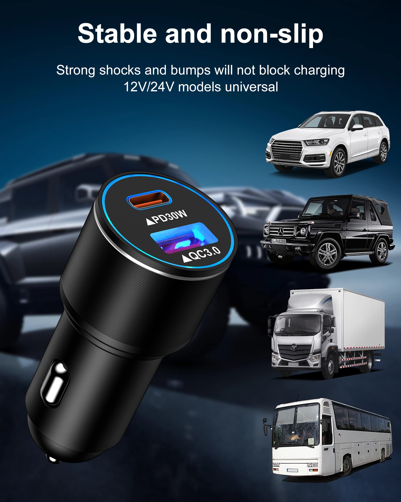 12 Volt USB Outlet, 30w+18w Dual Port USB C Car Charger, Super Fast Charging Cigarette Lighter Adapter Usbc Cargador Carro Auto Plug Phone Car Charger for Android Samsung Galaxy, Google, Apple iPhone