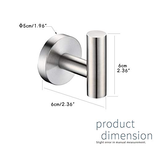 HILFA Premium Stainless Steel SUS304Towel Hook Square Robe Hook Coat Hook Heavy Duty Wall Mounted Luxury Hooks for Bathroom, 2-Pack,Brushed,101-BN