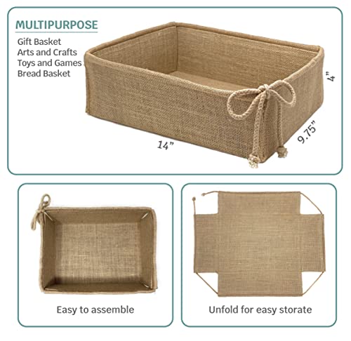 Decorative Basket Rectangular Burlap Fabric Storage Bin Collapsible Organizer for Home, Decor and Gifts (Large 14 x 9.75 x 4 inches)