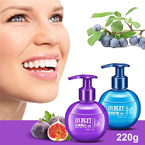 220g Instant Clean Intensive Stain Removal Whitening Toothpaste Baking Soda Blueberry Flavor Toothpaste Prevent Tooth Decay (Purple)