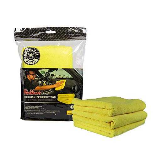 Chemical Guys MICYELLOW03 Workhorse Professional Microfiber Towel, Yellow (Safe for Car Wash, Home Cleaning & Pet Drying Cloths) 16" x 16", Pack of 3