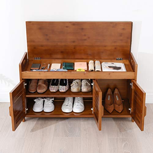 K KELBEL Wooden Shoe Storage Organizer & Cabinet & Rack Bench for Closet, Entryway, Window & Outdoor Bench, Boot Organizing Detachable Cushion with Hidden Storage Compartment, Large Size