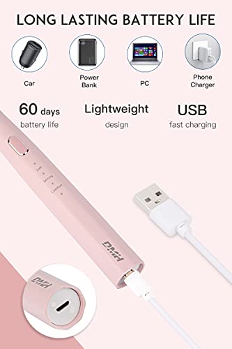 DMH Electric Toothbrush, Sonic Electric Toothbrush Powerful Cleaning, Rechargeable Travel Toothbrush with 4 Brush Heads, 3 Modes, 4 Hour Fast Charge for 60 Days Use, Pink