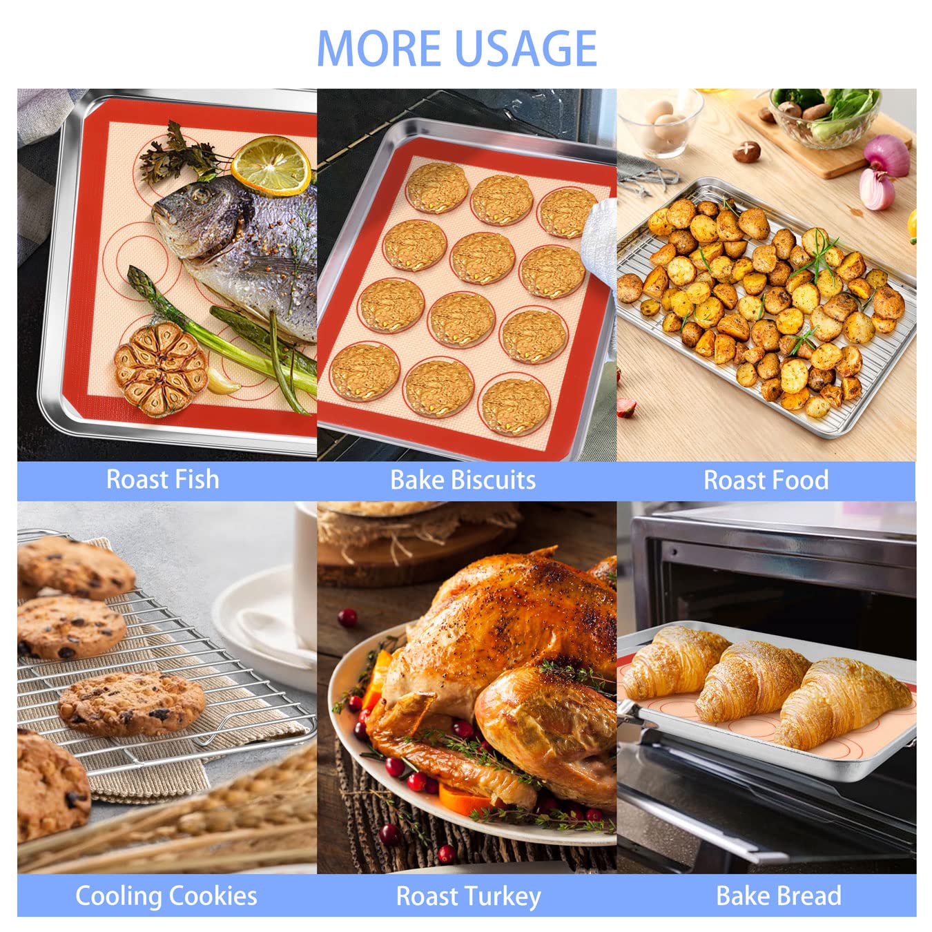 16 Inch Baking Sheet with Rack & Mat Set(2 Jelly Roll Pans + 2 Racks + 2 Mats), Herogo Stainless Steel Cookie Tray with Cooling Rack & Silicone Mat for Toaster Oven, Heavy Duty & Dishwasher Safe