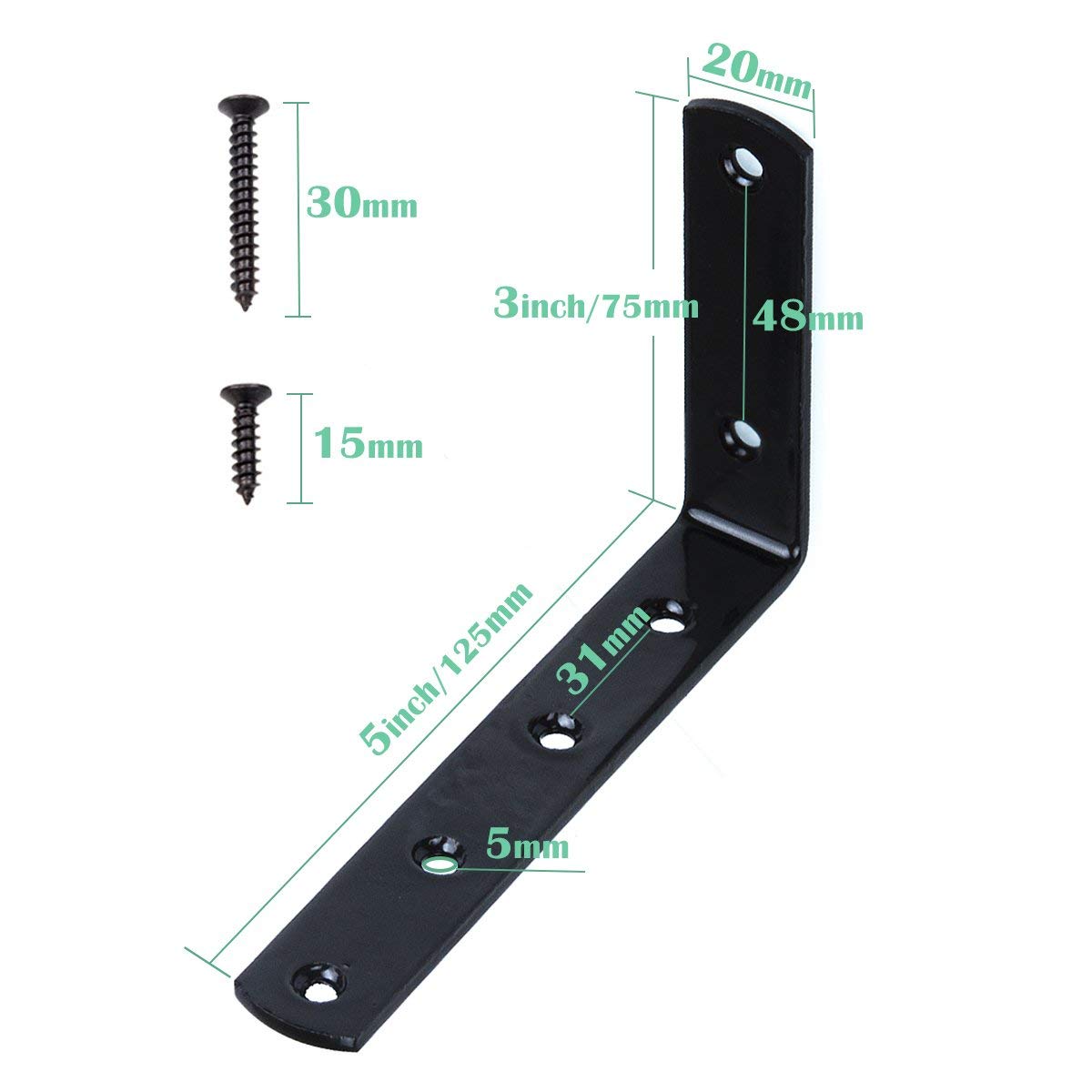 4 PCS 90 Degree Angle L Shaped Shelf Bracket with 24 Pcs Screws and 8 Pcs Anchors, Corner Brace Joint Bracket Fastener, 5 x 3Inch Floating Shelves Bracket Support Wall Hanging, Black, Metal