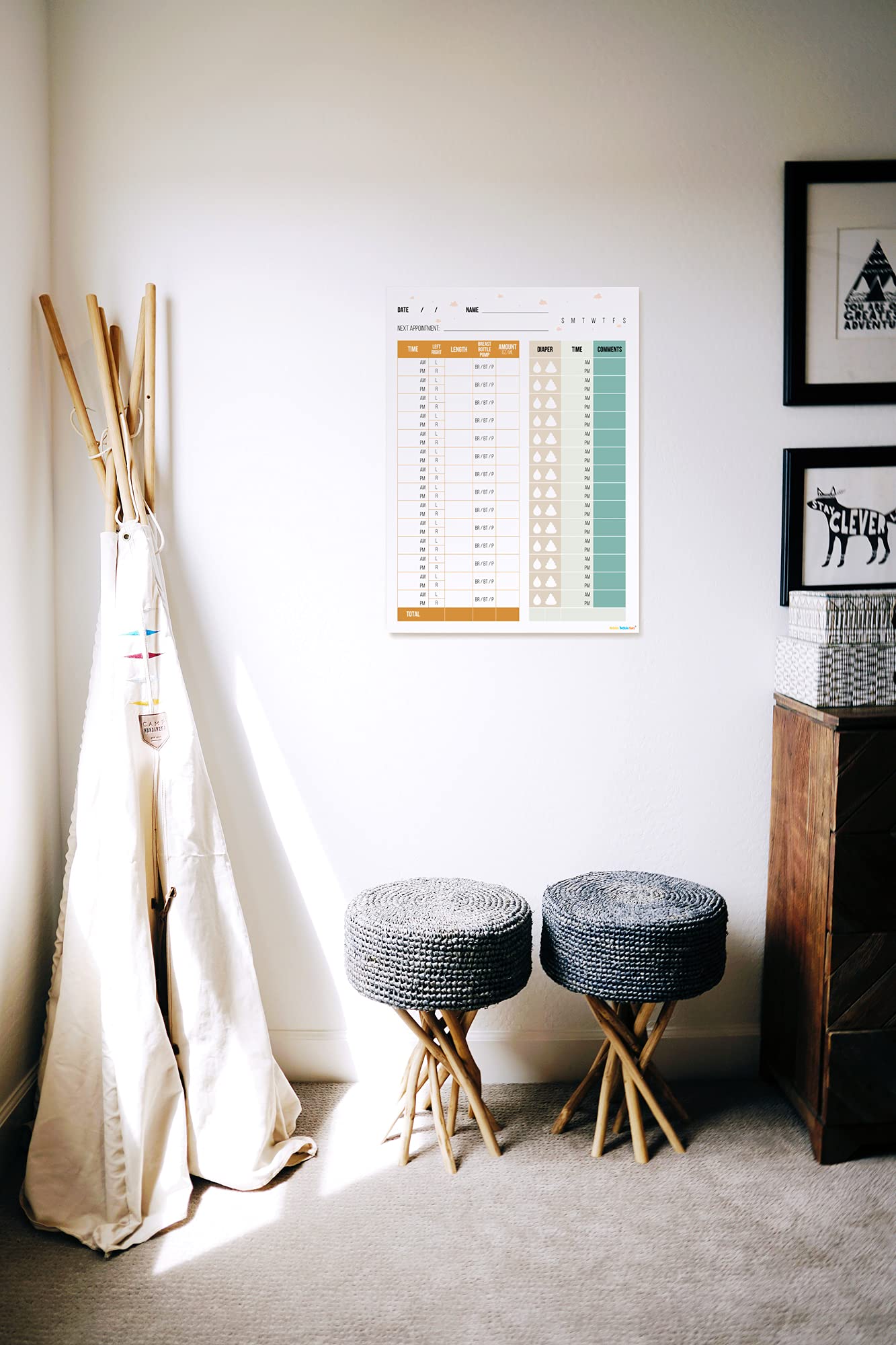 Baby Feeding Schedule Chart and Infant Diaper Tracker - 2 Dry Erase Posters for Nursing and for Daycare, Nanny or Babysitter Log. 12x17 inch Reusable Baby Tracker Posters. Made in USA.