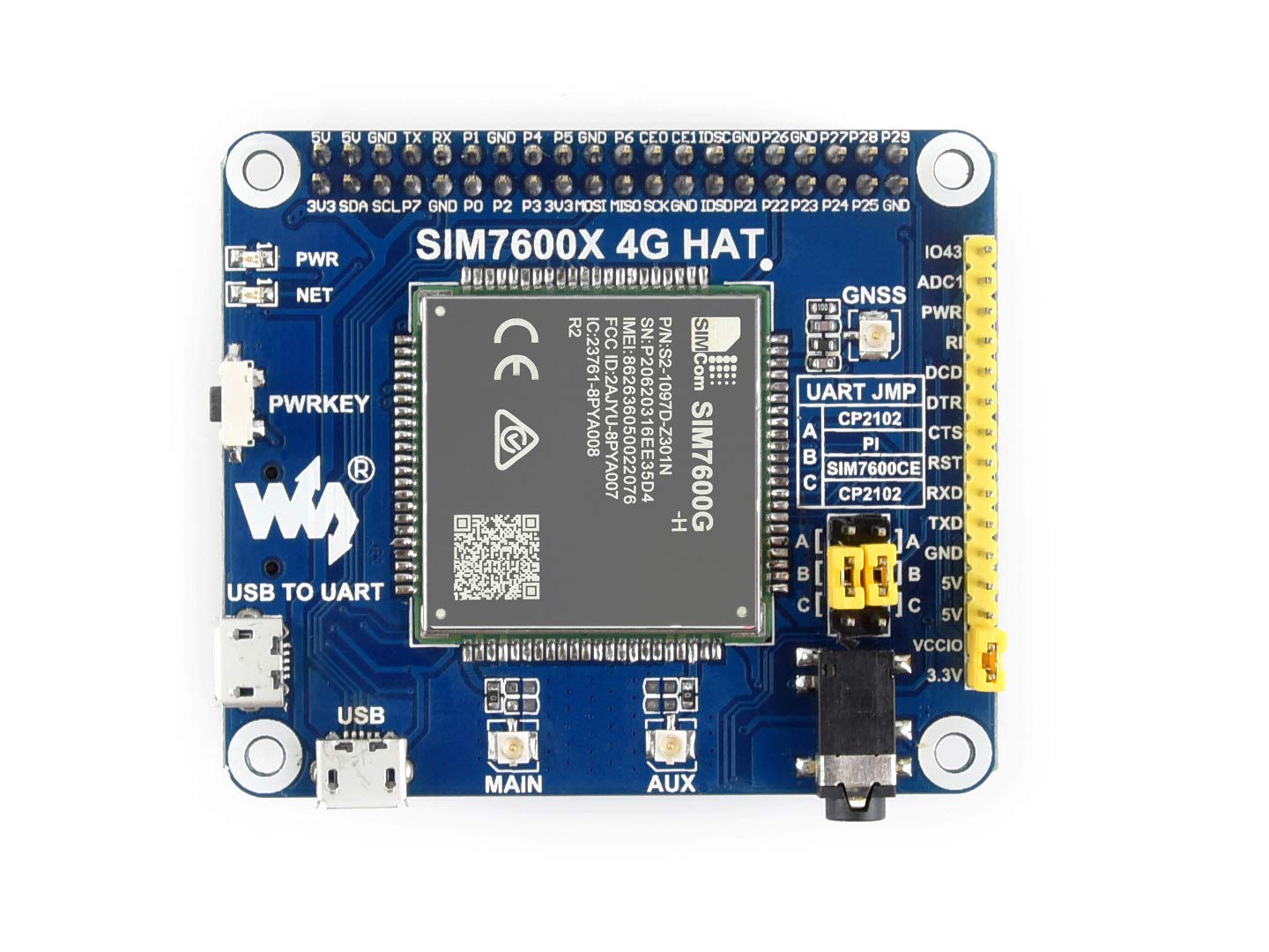 TOP1 SIM7600G-H 4G HAT for Raspberry Pi, LTE Cat-4 4G/3G/2G Communication GNSS Positioning Global Band. Supports Raspberry Pi Series Boards and Jetson Nano