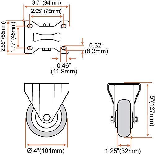 4 Pack 4" Caster Wheels Swivel 360 Degree 2 with Brake Swivel and 2 Rigid Non Swivel Fixed Stationery Combo On Red Polyurethane Wheels with Hardware