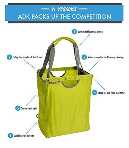 ADK Packbasket (Green) Multifunctional Durable Structured Tote / Reusable Shopping Bag That Folds Flat / Holds 30 lbs.