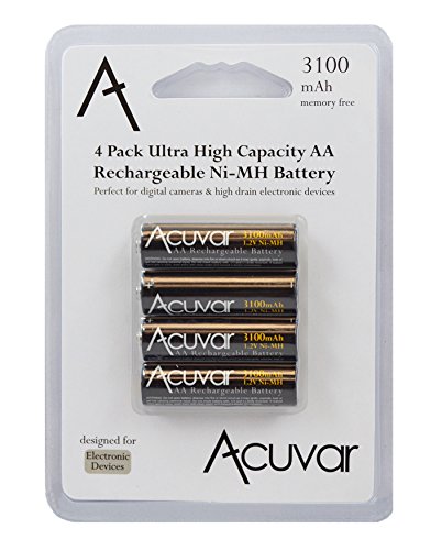 Acuvar 4 High Capacity AA Rechargeable Batteries 3100mAh NiMH
