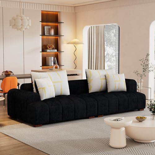 104" 4 Seaters Cloud Modular Corduroy Upholstery Sectional Sofa Couch,Modern Living Room Upholstered Furniture Deep Seat Sofa & Couch with 4PCS Pillows and Rubber Wood Legs for Home Office Apartment