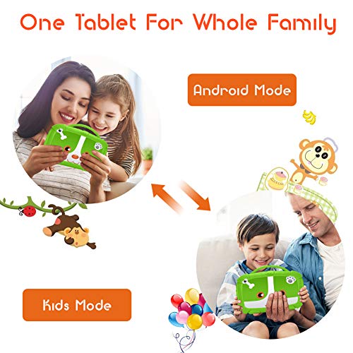 Padgene Kids Tablet 7 Inch,Android 9.0 Parental Control Kids Mode Pre-Installed WiFi Tablet Learning Games Camera IPS HD Display 1 GB+16GB with Kid-Proof Case (7 Inch, Green)
