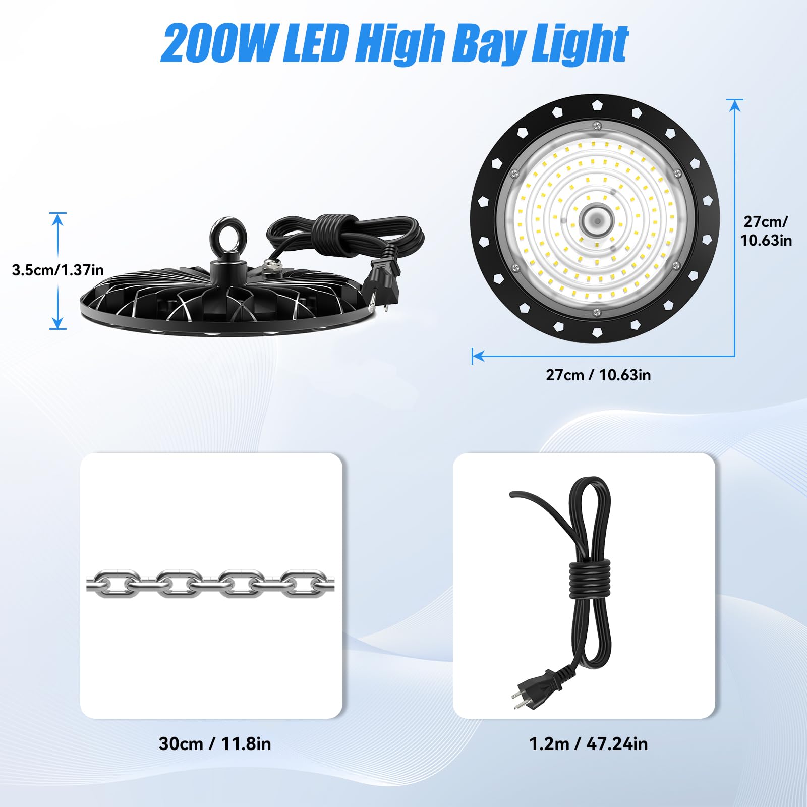 20 Pack 200W UFO LED High Bay Light, 20000LM LED High Bay Light Fixture with 110V US Plug, 6500K Daylight White Commercial Warehouse Area Light for Wet Location Area, Workshop, Warehouse, Garage