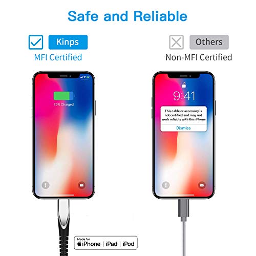 KINPS MFI Certified (3-Pack) USB C to Lightning Fast Charging Cable Compatible with iPhone 11/11Pro/11 Pro Max/X/XS/XR, Supports Power Delivery(for Use with Type C Chargers), 10FT/3M,(Black)