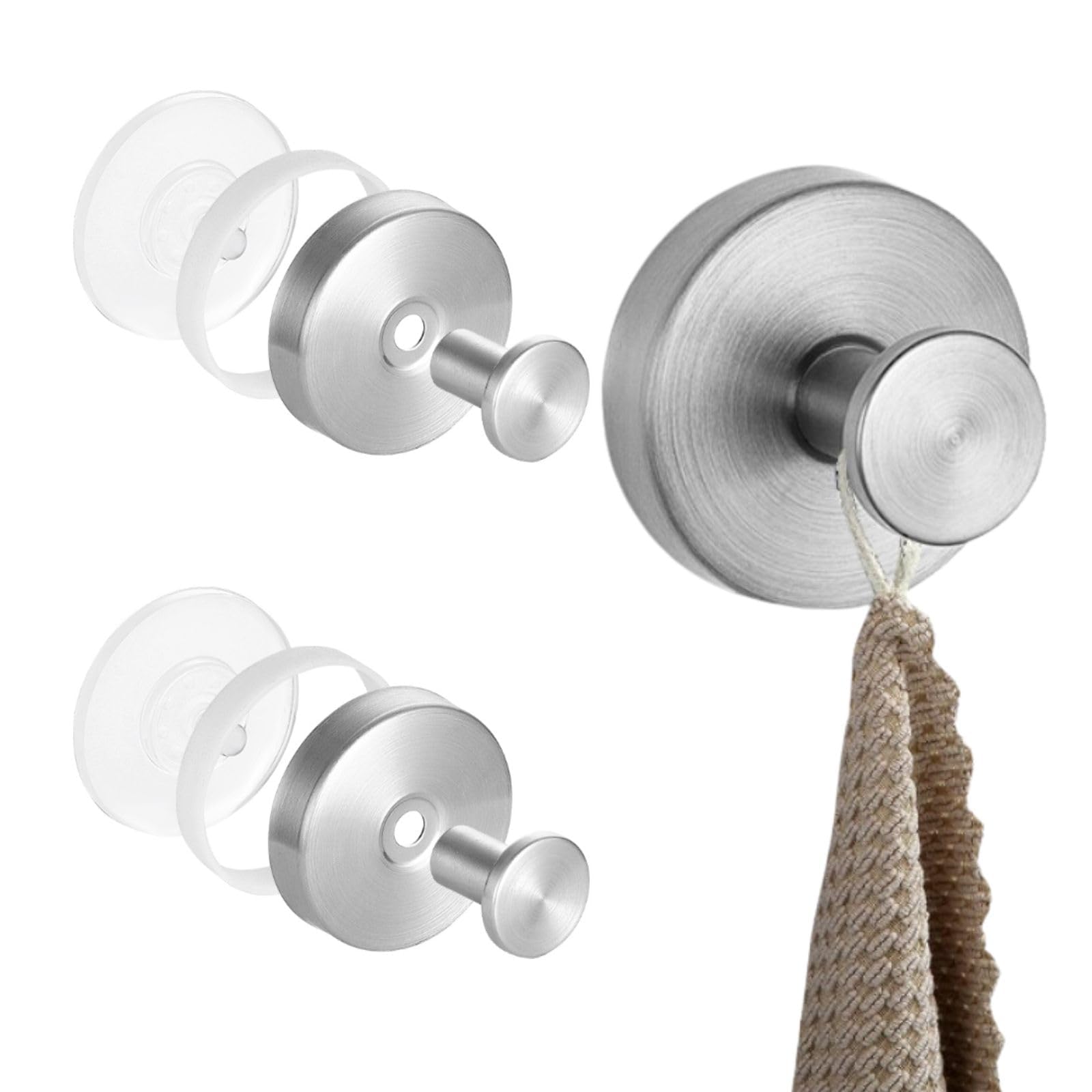 2024 New Stainless Steel Waterproof Suction Cup Hooks,Luxe Grip No-Drill Hooks,Suction Cup Hooks for Shower, Bathroom,Hanging Towels,Mounting on Glass Shower Doors, Mirrors(Silver,2PC)