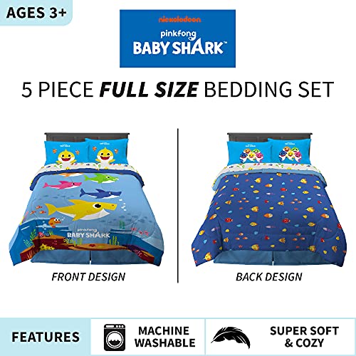 Franco Kids Bedding Super Soft Comforter and Sheet Set, 5 Piece Full Size, Baby Shark