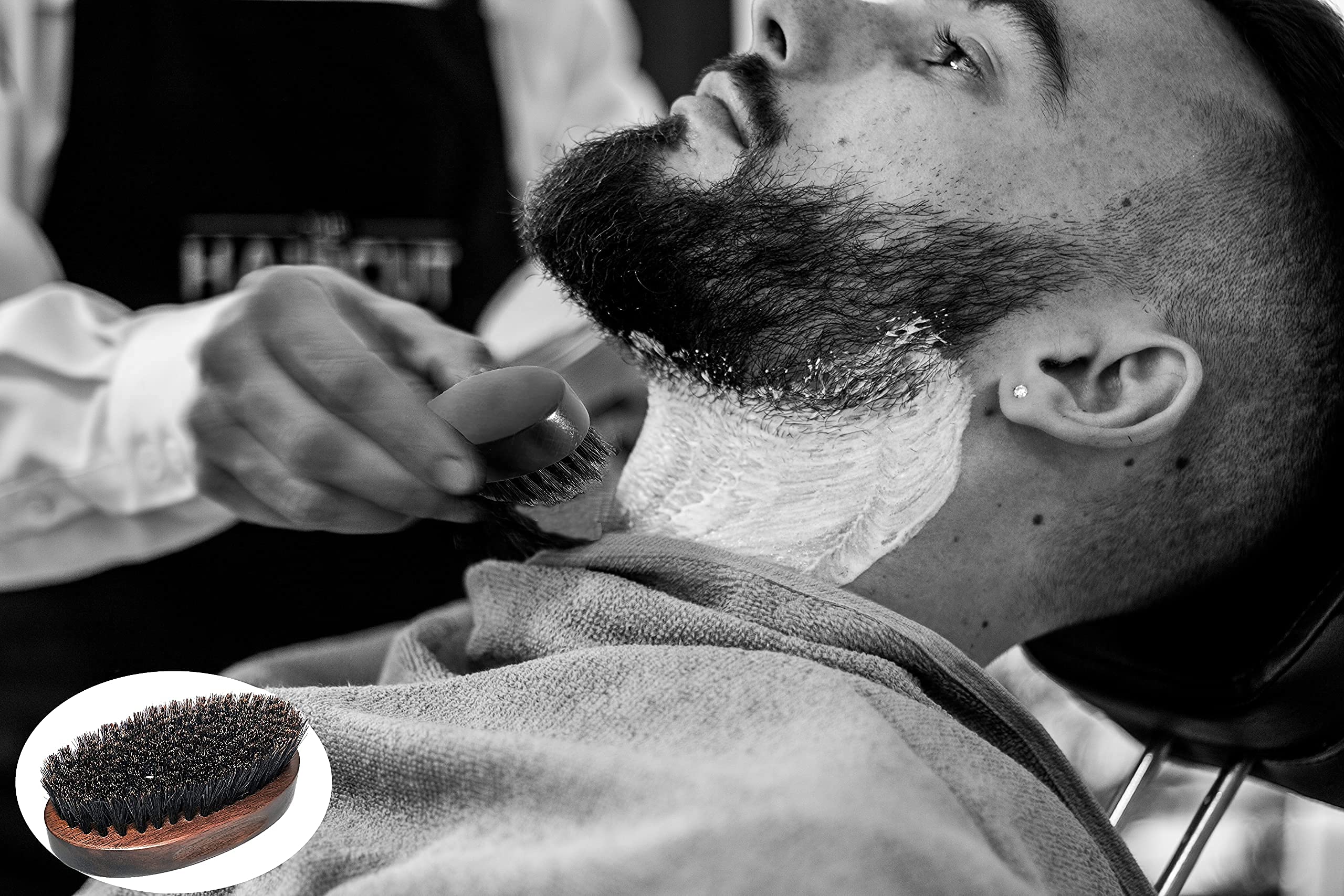Hannana Boar Bristle Beard Brush for Men, Walnut Style Handle, Beard Straightener Brush, Gift for Men, Black and Brown, Small (Pack of 1)