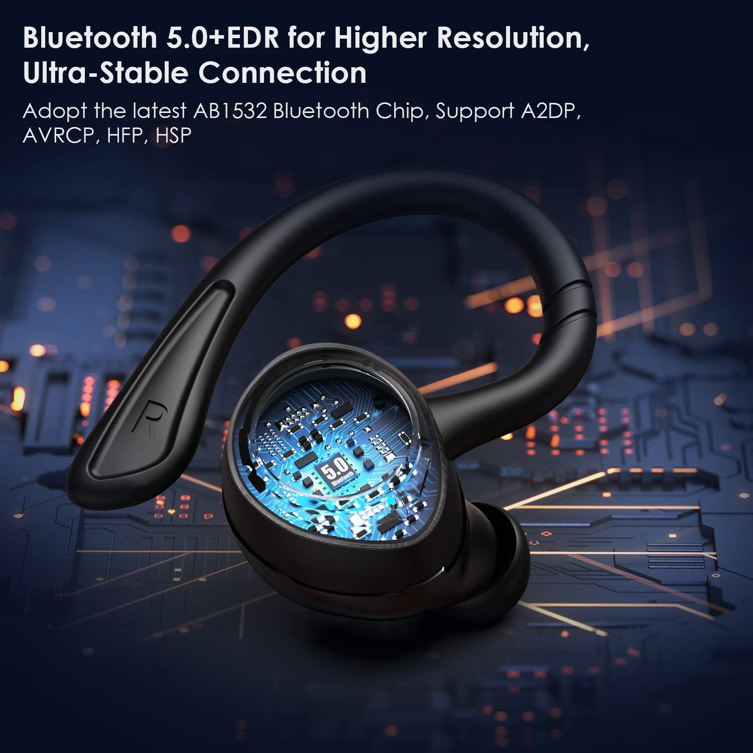Sports Wireless Earbuds with Charging Case for 36hrs Long Playtime, True Wireless Bluetooth Headphone with Over-Ear Earhooks for Running, Rope Skipping, Yoga, IPX7 Waterproof, Deep Bass Earphone