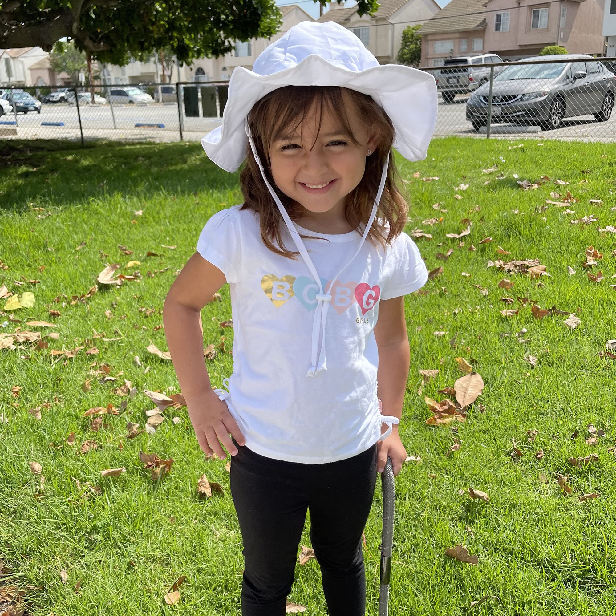 Baby Girl White Infant SPF Toddler Sun Hat with UPF 50+ Adjustable Baby Sunhat, 0-12 Months