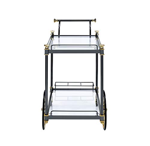 ACME Cyrus Serving Cart - - Black/Gold & Clear Glass
