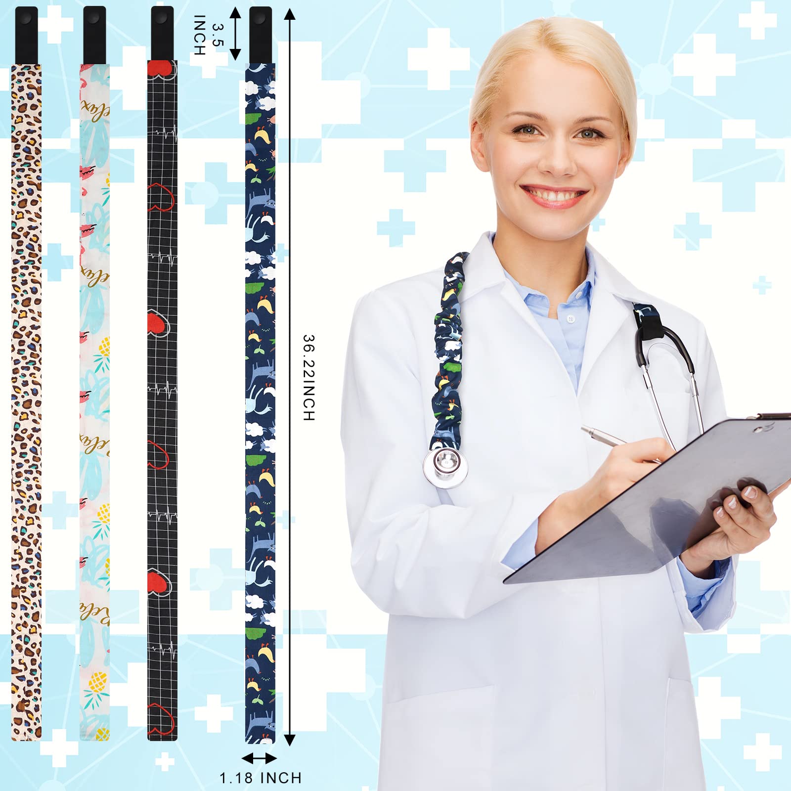 4 Pieces Stethoscope Covers with Removable Tube Handmade Stethoscope Accessories for Nurses Doctors (Bright Style)