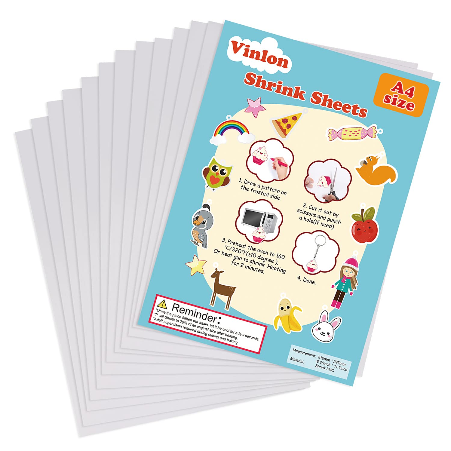 12 Shrink Dink Sheets Size A4, Creative Drawing Shrinky Paper Dinks, Novelty DIY Art and Craft Handwork, Christmas Gift Art Toys for Boys and Girls Childrens