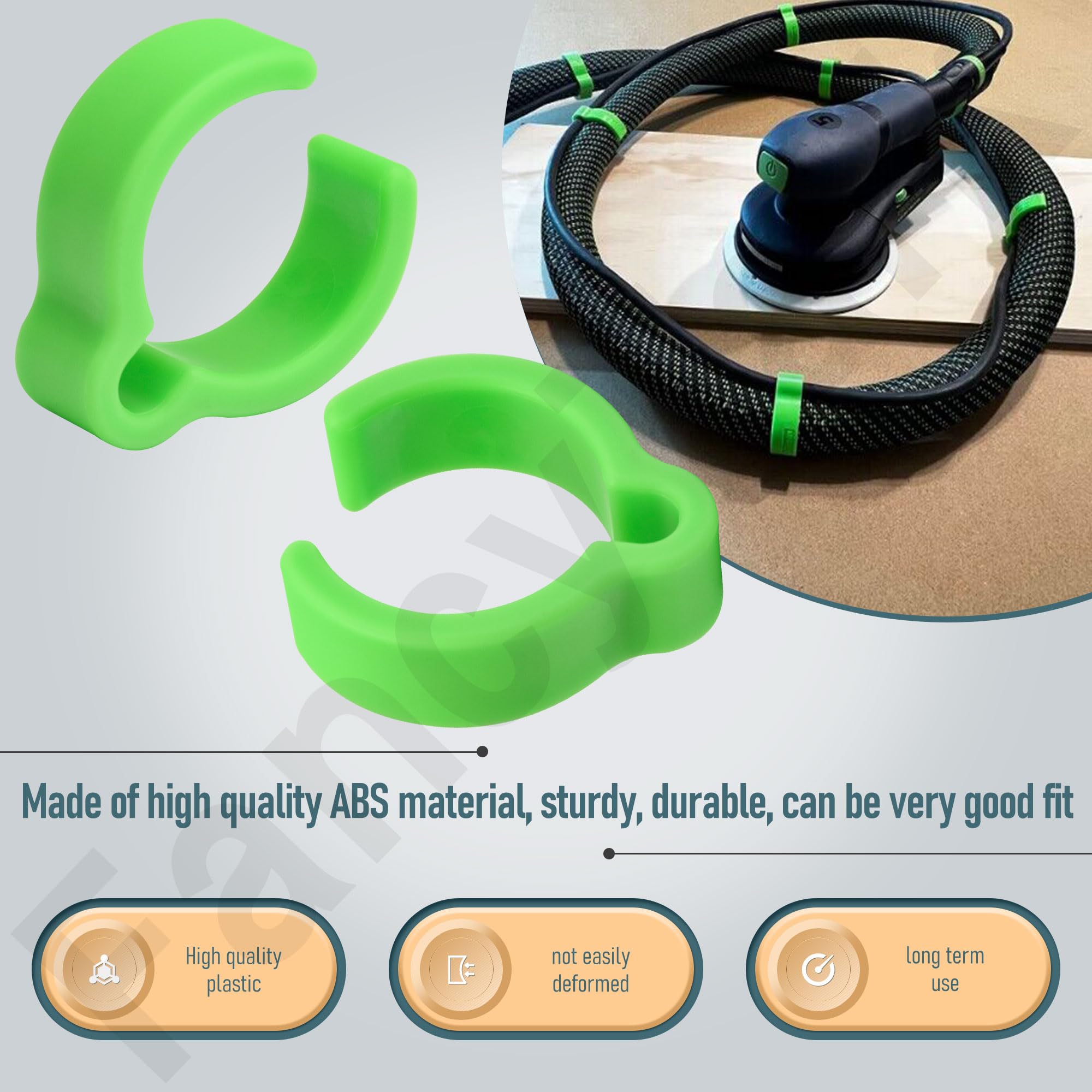 12 Pack Coiled Hose Clips Compatible with Festool Sander & Dust Extractor, Dust Hose Clips for Festool 27mm Vacuum Hoses - Green