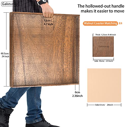 24'' Large Ottoman Tray,Walnut Wood Decorative Serving Tray with Handles for Breakfast, Dinner, Appetizers, Patio, Ottoman, Coffee Table, BBQ, Party β4 Coasters and 5 Greaseproof Papers for Free