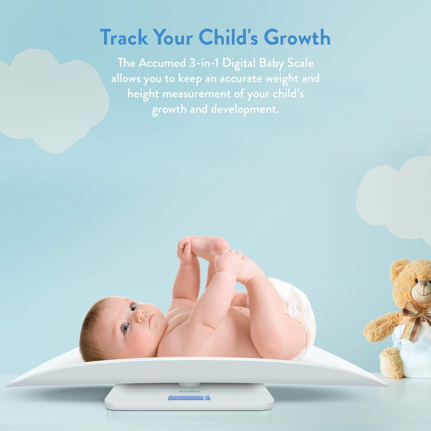 AccuMed Baby Scale, Pet Scale, Multi-Function Toddler Scale, Digital Baby Scale, Blue Backlight, Weight and Height Track