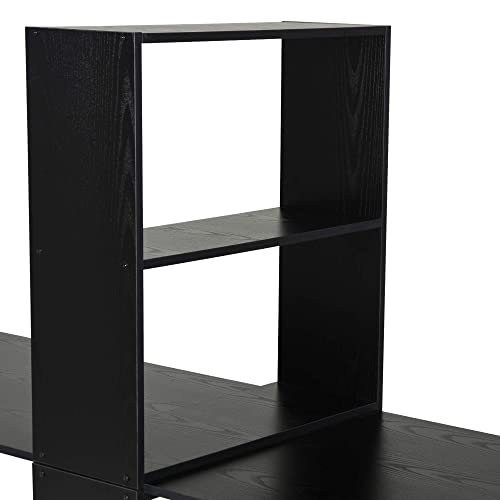 HOMCOM 88" Extra Long 2-Person Computer Desk with Storage Shelves Combo, Double Workstation Storage Study Writing Table for Home Office, Bookshelf, Black