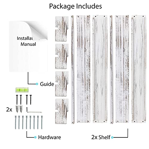 brightmaison Polynez 30" Floating Shelves for Wall Decor, Kids Bookshelf for Wall, Nursery Book Shelves, Multiuse Wall Shelf Set of 2 Wood Burnt White
