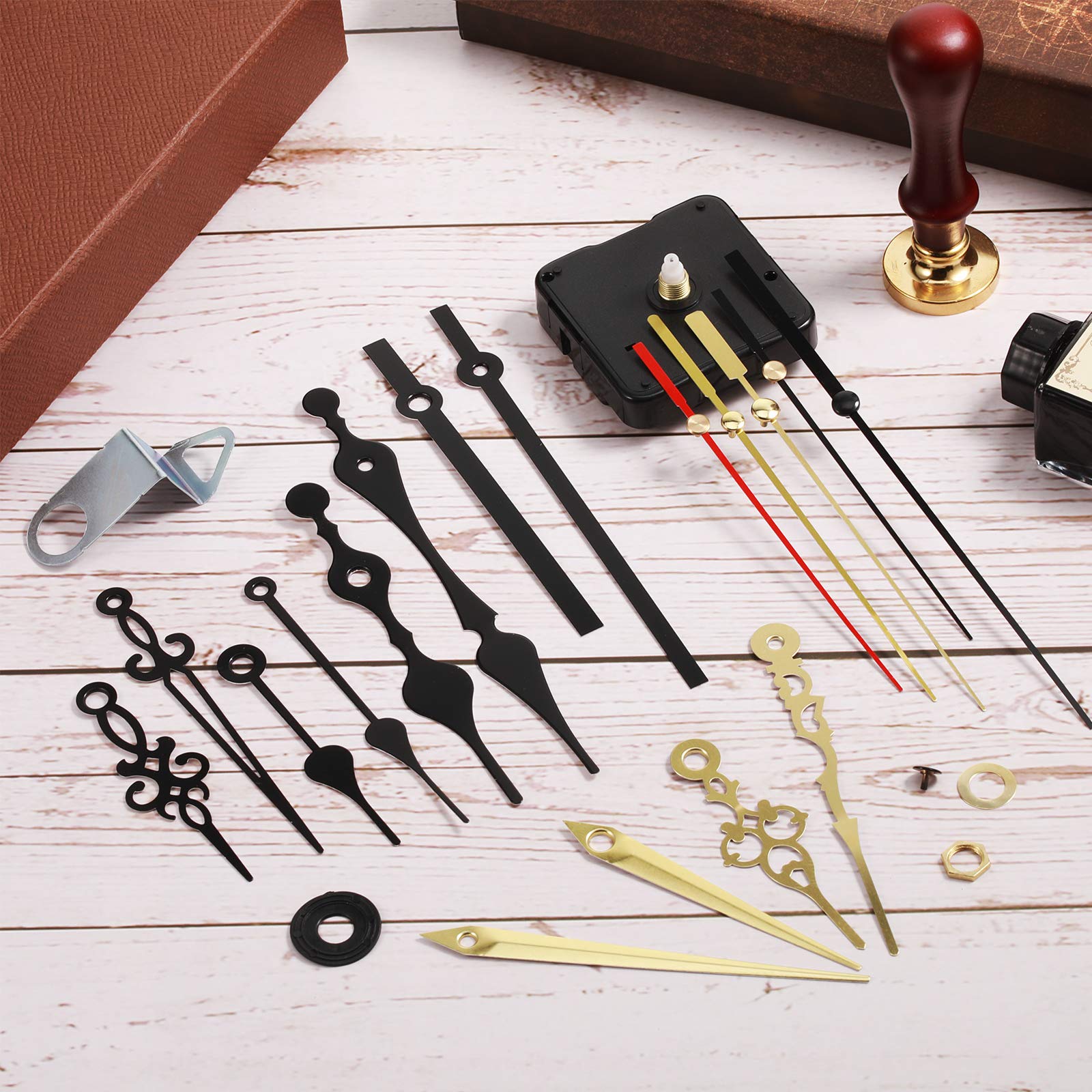 4 Pieces Quartz Clock Movement Mechanism Non Ticking DIY Clock Mechanism with 6 Clock Hands Sets for Repair Parts Replacement (0.5 Inch/ 13 mm, Gold, Black)