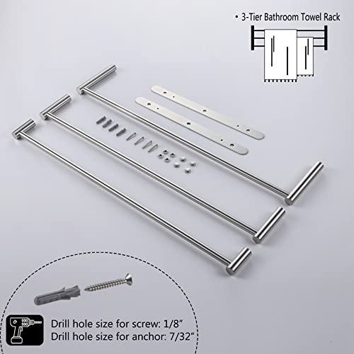 KOKOSIRI Bath Towel Bars Stainless Steel Bathroom 3-Tiers Ladder Towel Rack Wall Mount Towels Shelves, Brushed Nickel, B5002BR