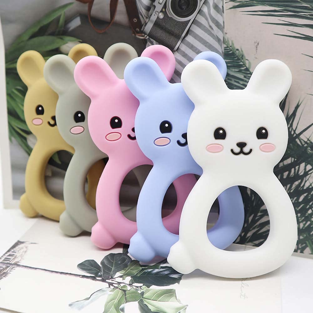 Baby Teething Toys BPA-Free Cute Silicone Bunny Teethers-Easy to Hold Soft and Comfortable Help take The Stress Out of Teething,Perfect for Newborn Girls and Boys (Light Blue)