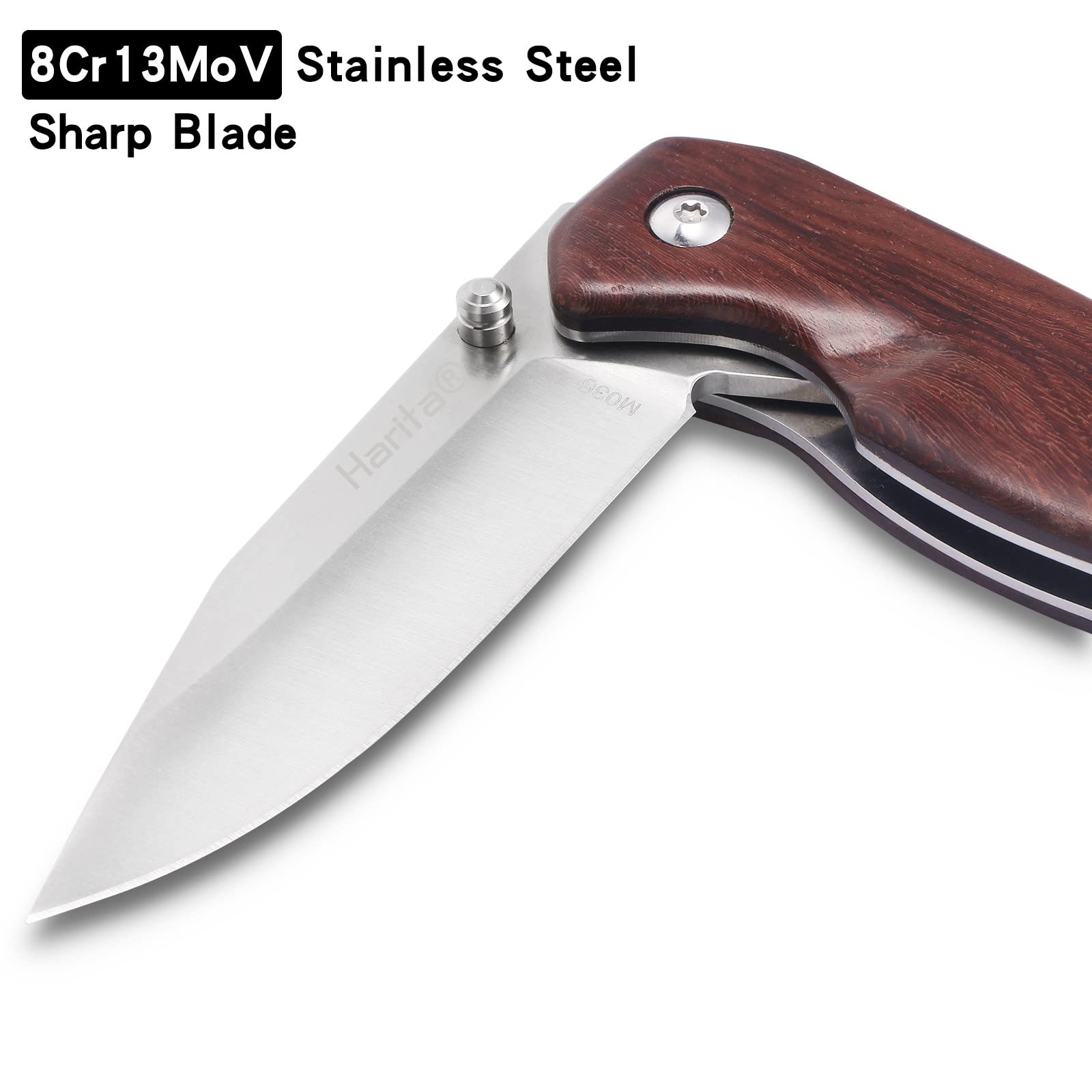 2 Pack Folding Pocket Knife, Rosewood Handle/Aluminum Handle, Belt Clip, Liner Lock, Hunting Knife, Camping Knife, Birthday Gifts for Men