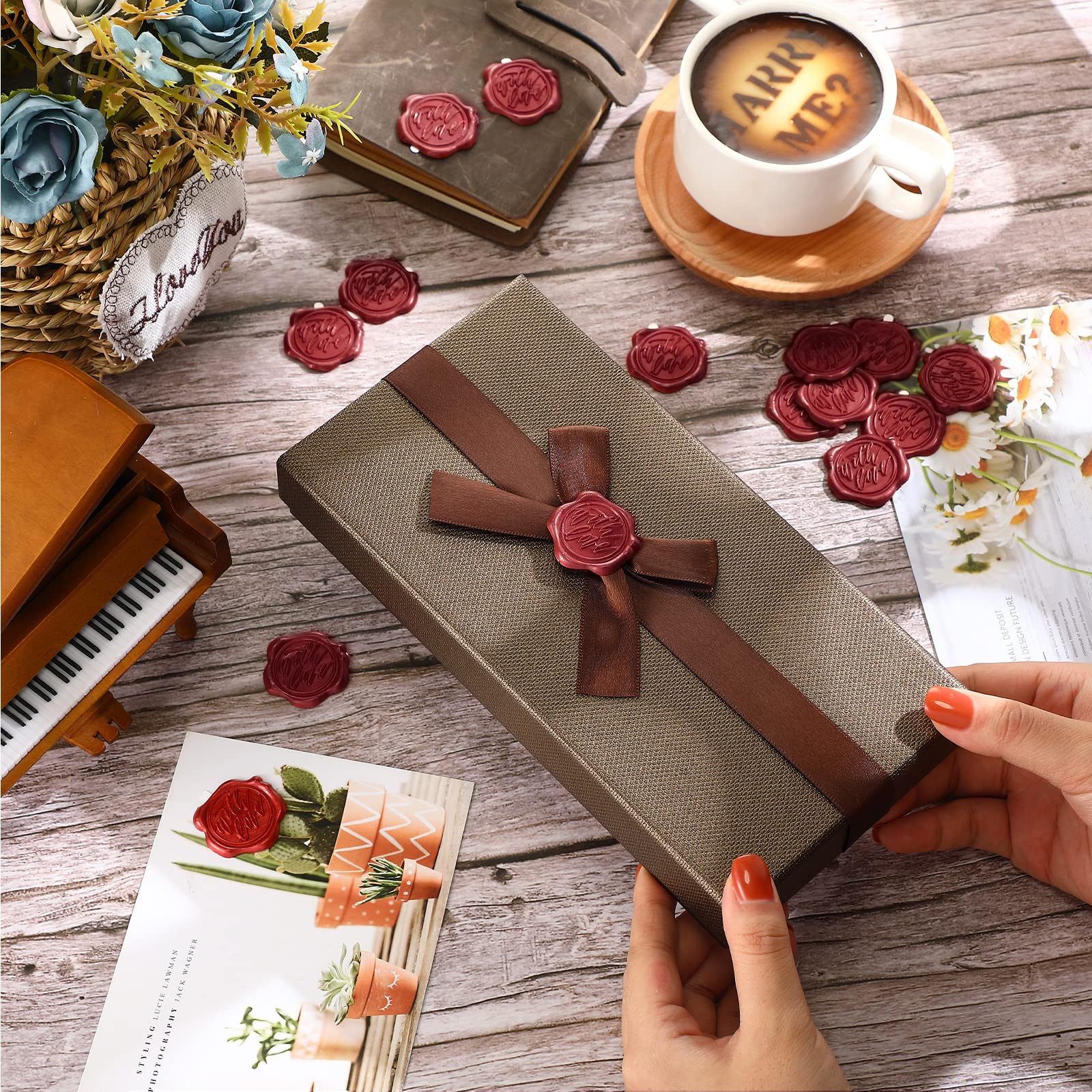 50 Pieces 3D Envelope Seal Stickers Self Adhesive Wedding Envelope Stickers Wax Seal Stickers for Wedding Invitation with Blessings for Birthday Party Presents Supplies, Invitations Greeting Cards