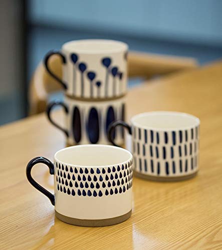 Koja Hand Painted 15 oz. Porcelain Ceramic Mugs Set. Service for 4.
