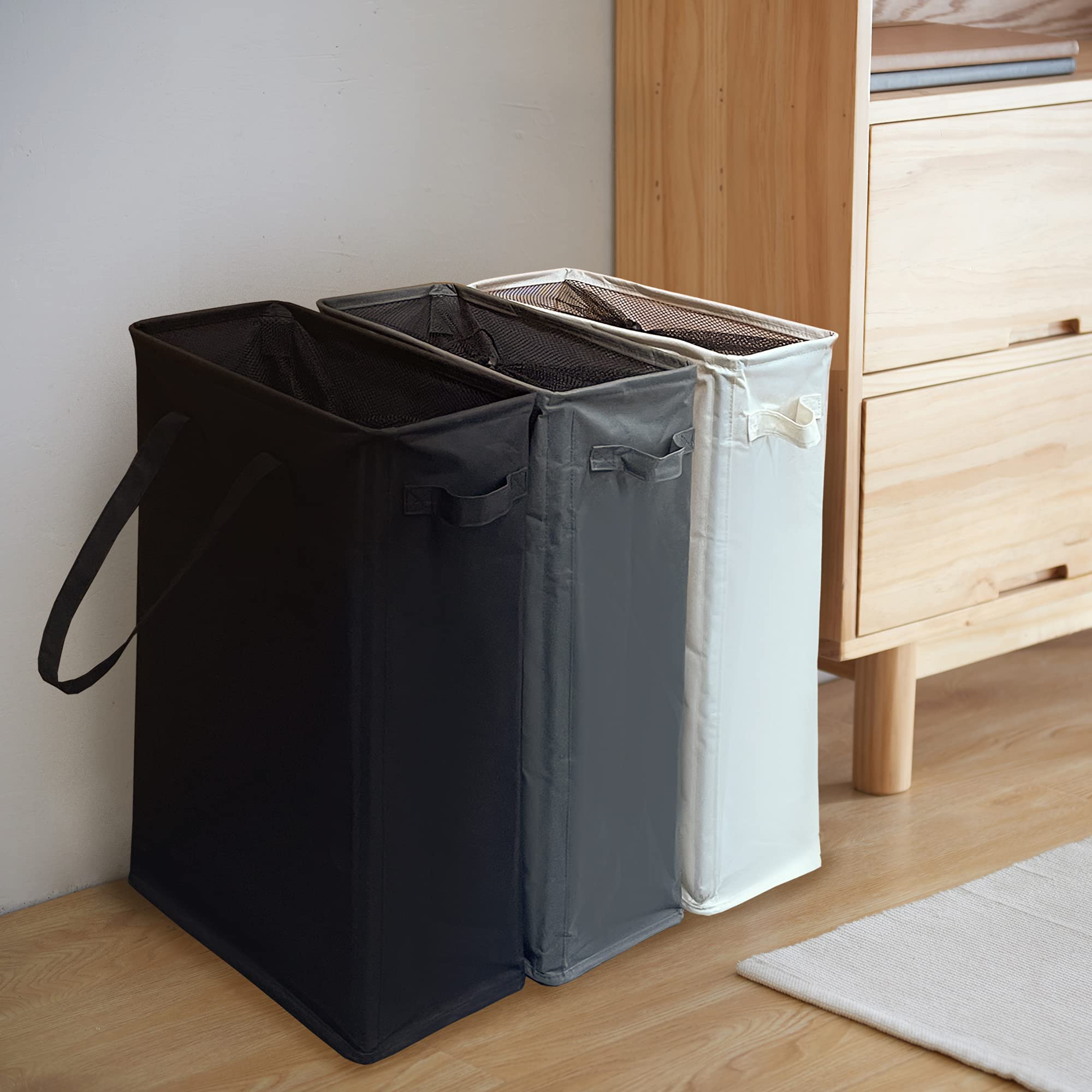 24Inch Slim Large Laundry Basket Collapsible Fabric Laundry Hamper Out Carrying Laundry Bag Tall Thin Dirty Laundry Hamper Basket Home Corner Bin(Grey)