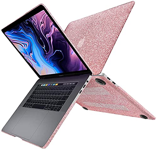 Anban Compatible with MacBook Air 13 inch Case 2021 2020 2019 2018 Release A2337 M1 A2179 A1932 with Touch ID, Glitter Leather Laptop Hard Shell Case with Keyboard Cover, Sparkle Hot Pink