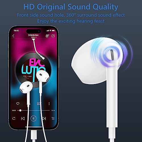 2 Pack Apple Earbuds Wired【Apple MFi Certified】 iPhone Headphones with Lightning Connector (Built-in Microphone & Volume Control & Support Call) for iPhone 14/13/12/11/XR/XS/X/8/7/SE, Support All iOS