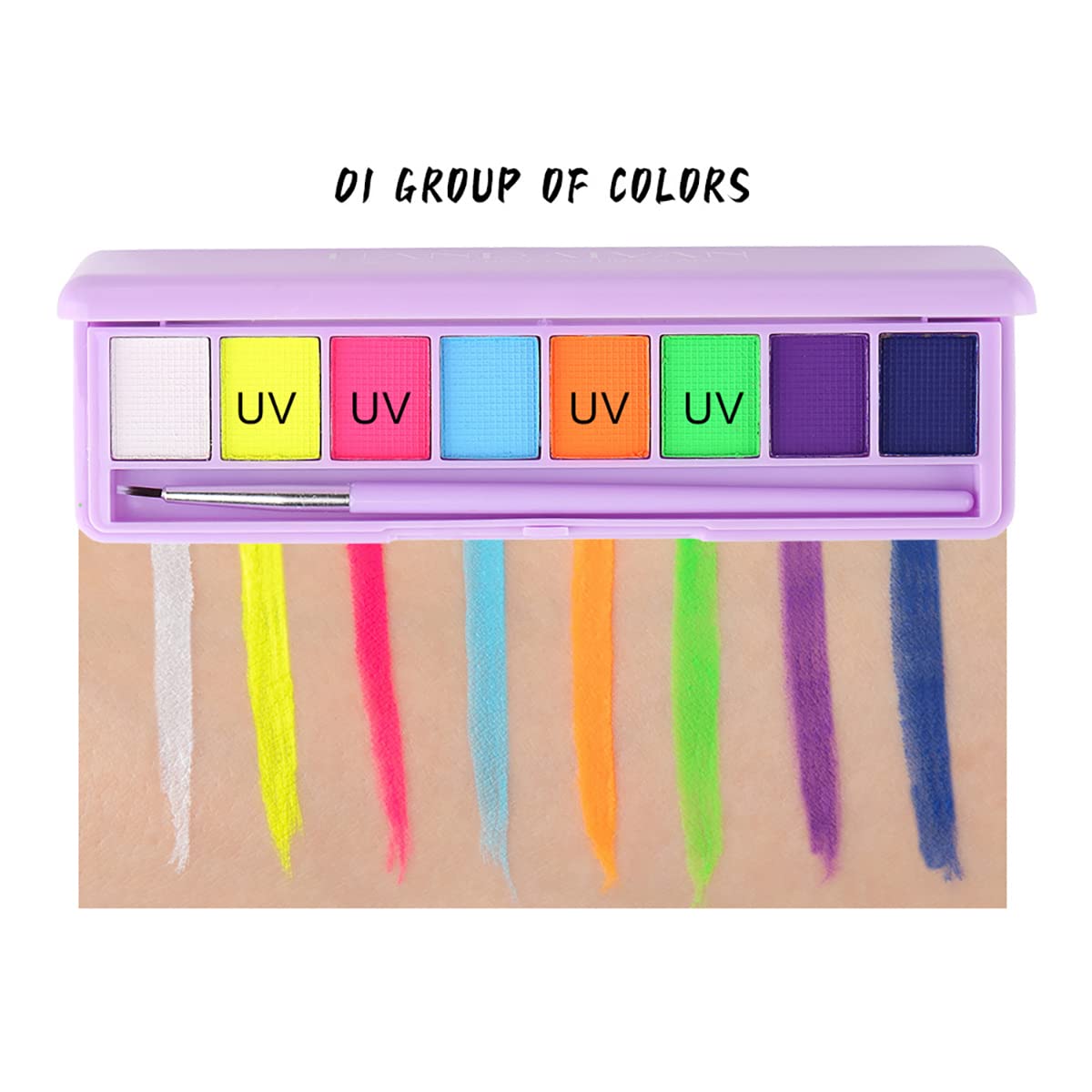 16 Colors Neon Face Paint Liner Makeup Water Activated Eyeliner Palette UV Glow Longlasting Fluorescent Face & Body Paint with Brush for Halloween Christmas