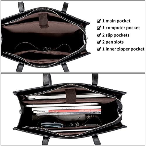 BROMEN Laptop Tote Bag 15.6 inch Briefcases for Women Stylish Business Office Work Tote Bag black