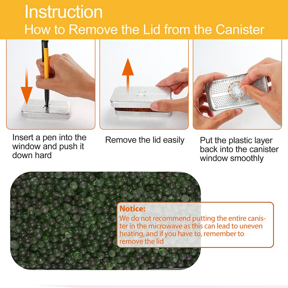 4 Packs 40Gram Indicating Silica Gel Desiccant Canister (Orange to Dark Green), Reusable Dehumidifier Desiccant, Moisture Absorbing, No Cobalt II Chloride