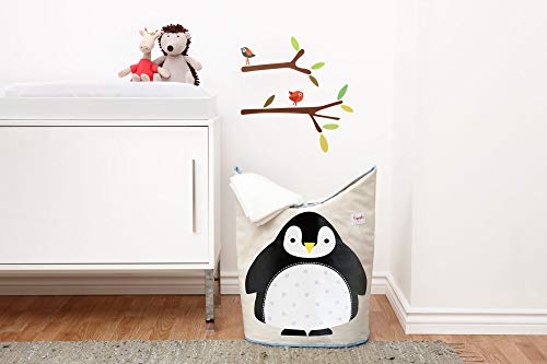 3 Sprouts Baby Laundry Basket for Nursery - Hamper with Handles/Lid, Large Storage Basket, Toy Bin, Room Decor - Kids Hamper, Baby Clothes Storage Organizer, Penguin